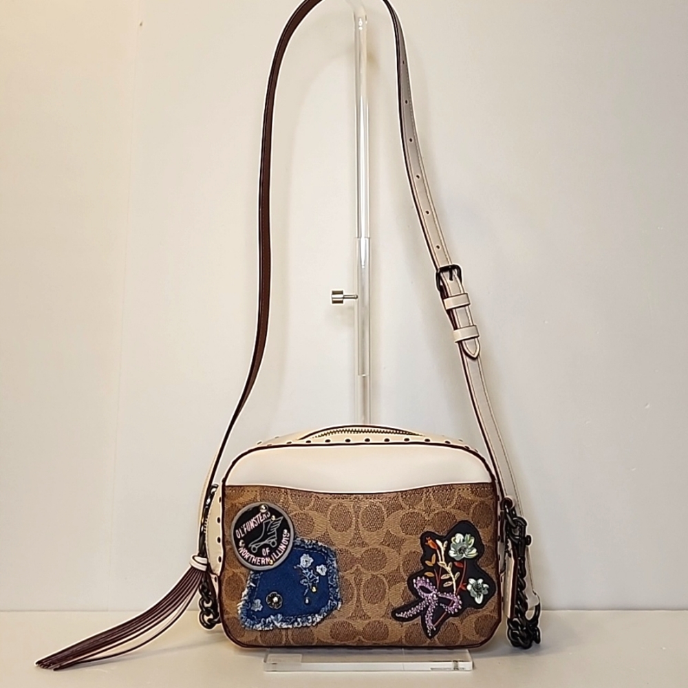 Coach Camera Bag Patches In Signature Tan Chalk - Gem